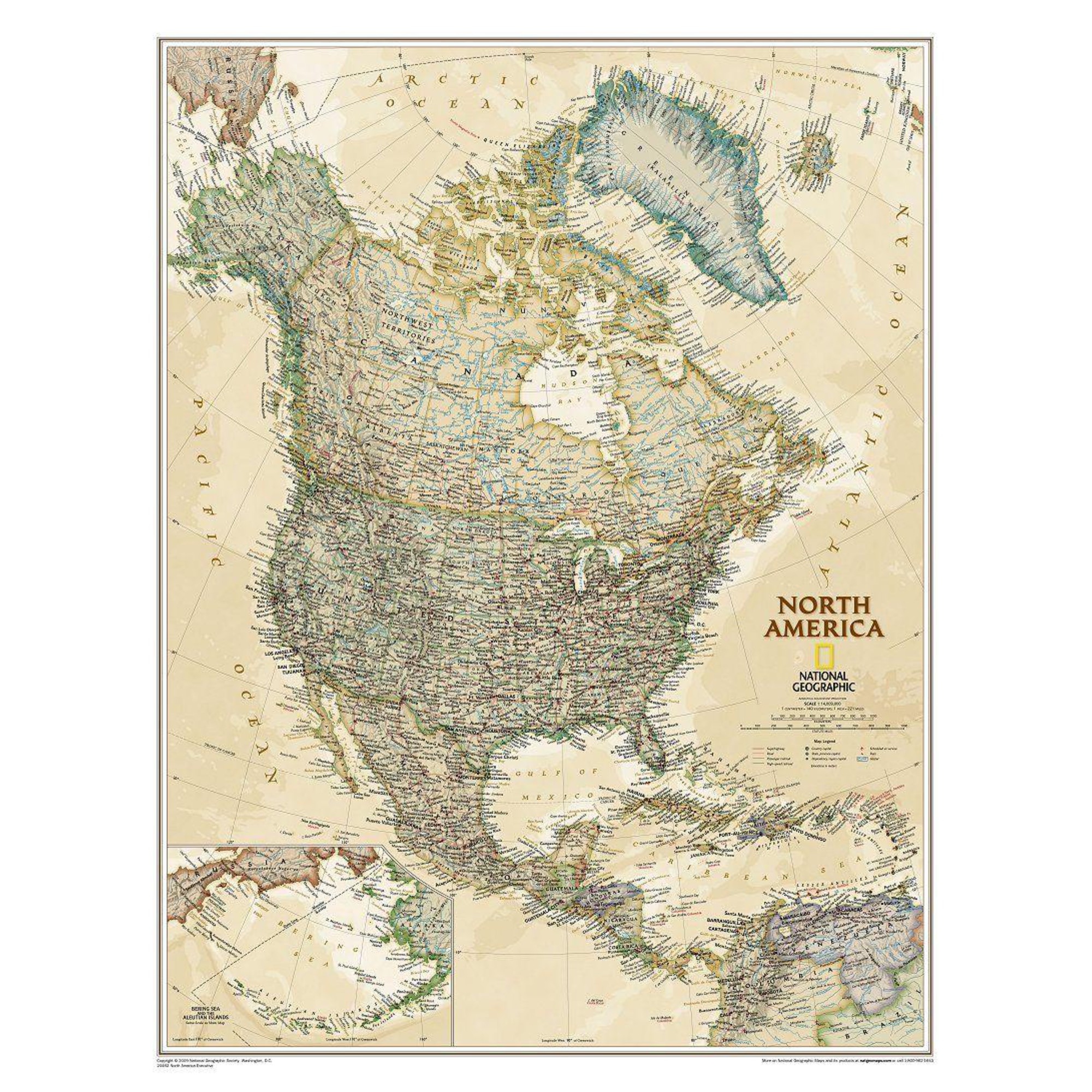 National Geographic Mapamundi Mapa antiguo de : América del Norte